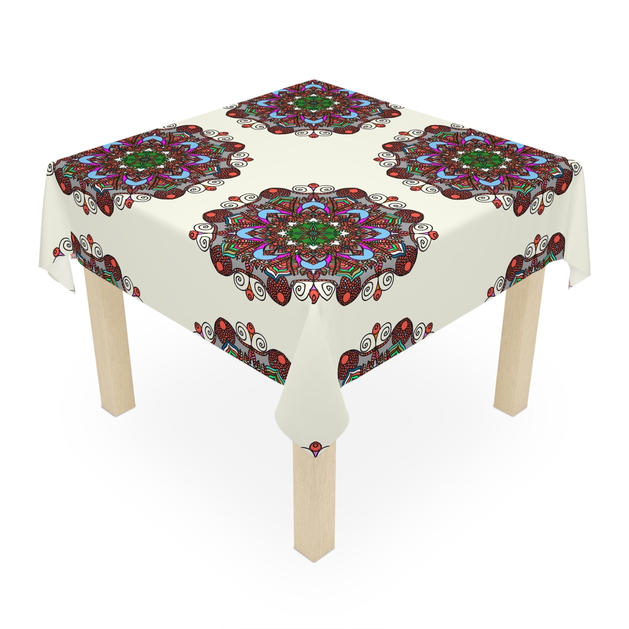 Elevate Your Dining with Intricate Ivory Mandala Tablecloth – Blululi