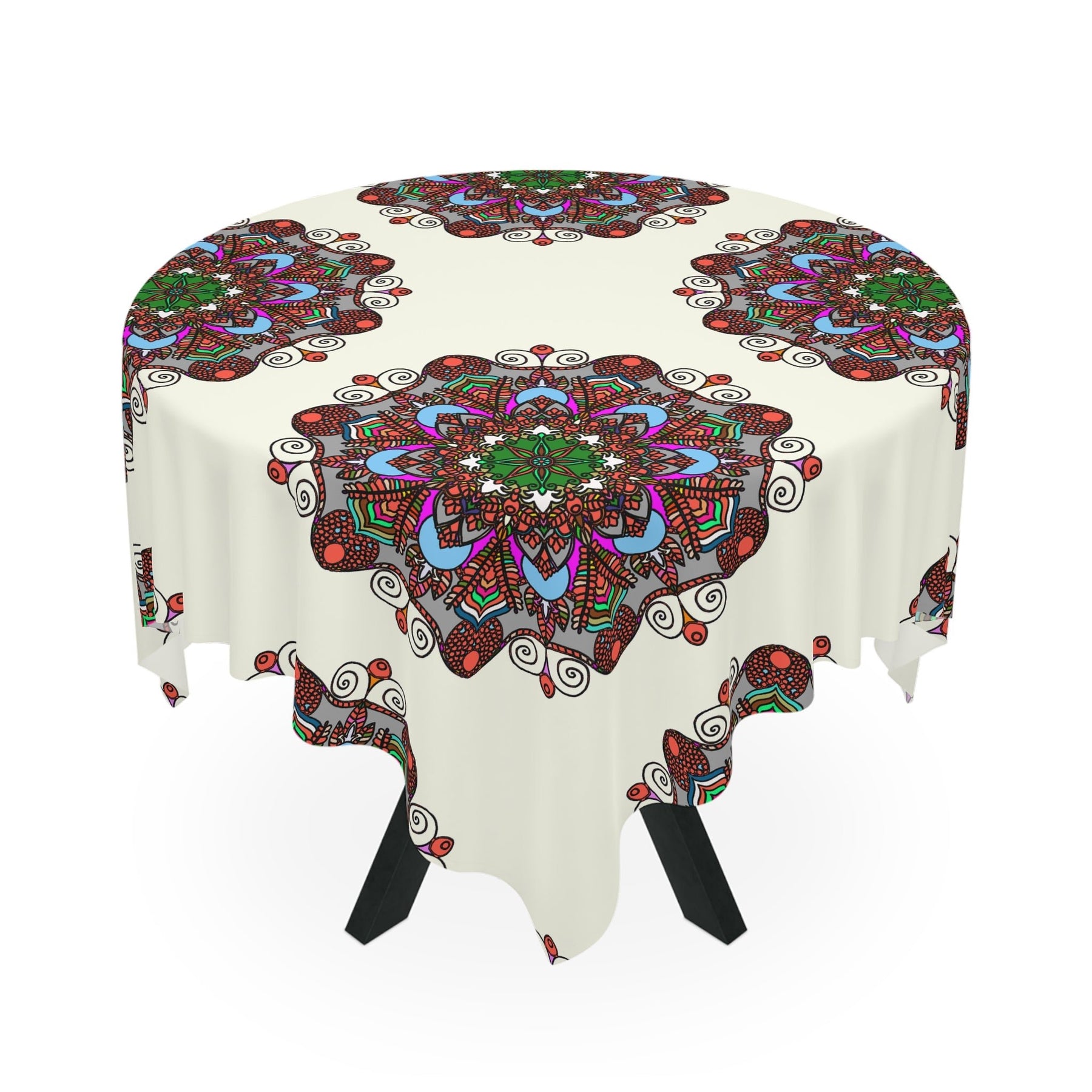 Elevate Your Dining with Intricate Ivory Mandala Tablecloth